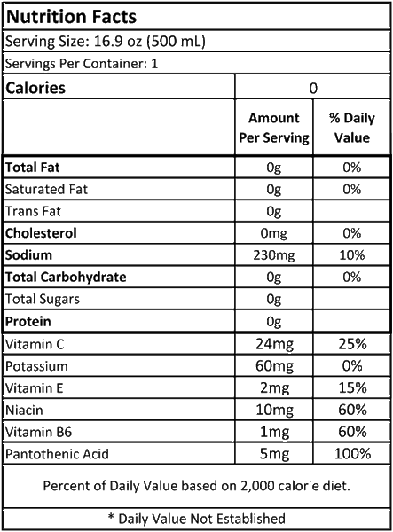 Propel Nutrition Label